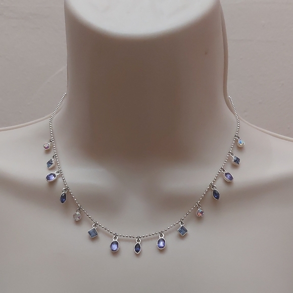 Jewelry | Dainty Chic Dangling Multicolor Crystals Silver Tone Collar ...
